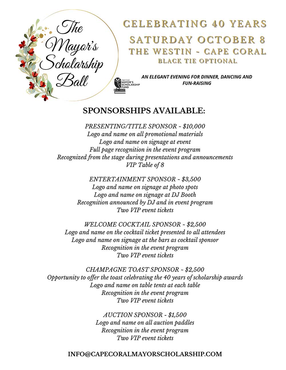 Mayor's Scholarship Ball - Cape Coral Mayor's Scholarship Fund